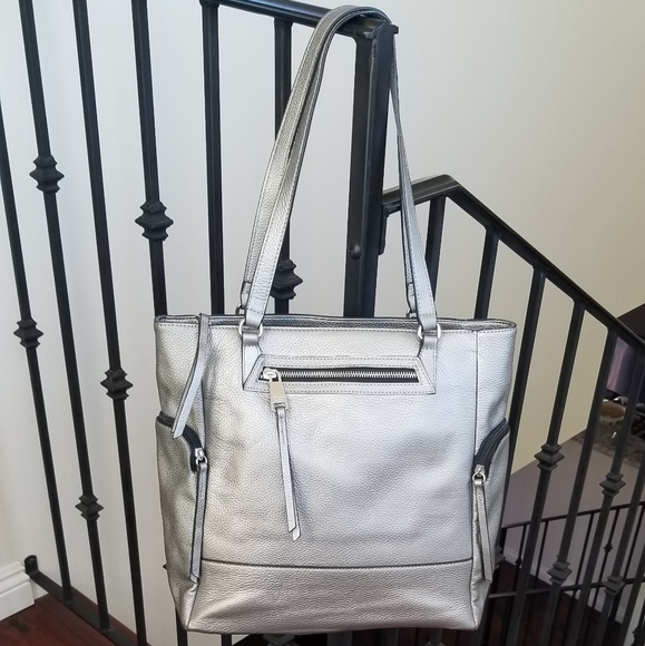 Perlina | Bags | Perlina Isabelle Gunmetal Leather Tote | Poshmark